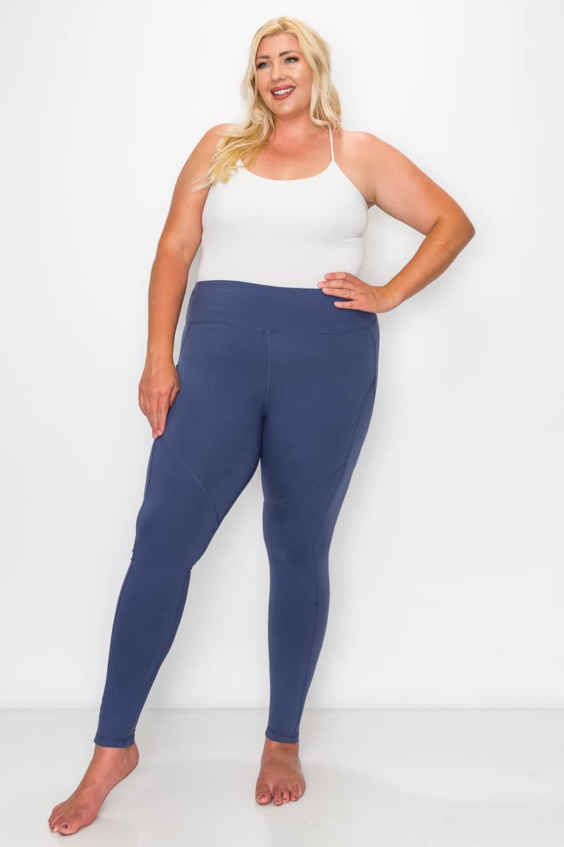 YOGALANDUSA Women's Yoga Workout Leggings – Plus Size High Waisted 4 Way Stretch with Zipper Pocket Casual Active Pants CYP1031PX V.Denim 3X