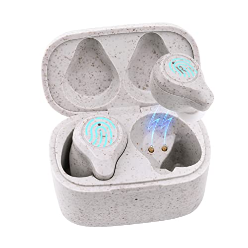 Wireless Earbuds Bluetooth Headphones Built-in Microphone with Support Wireless Charging Case, Wheat Straw in-Ear TWS Earphones with Stereo and Bass, for iPhone, Android,PC (TO6)