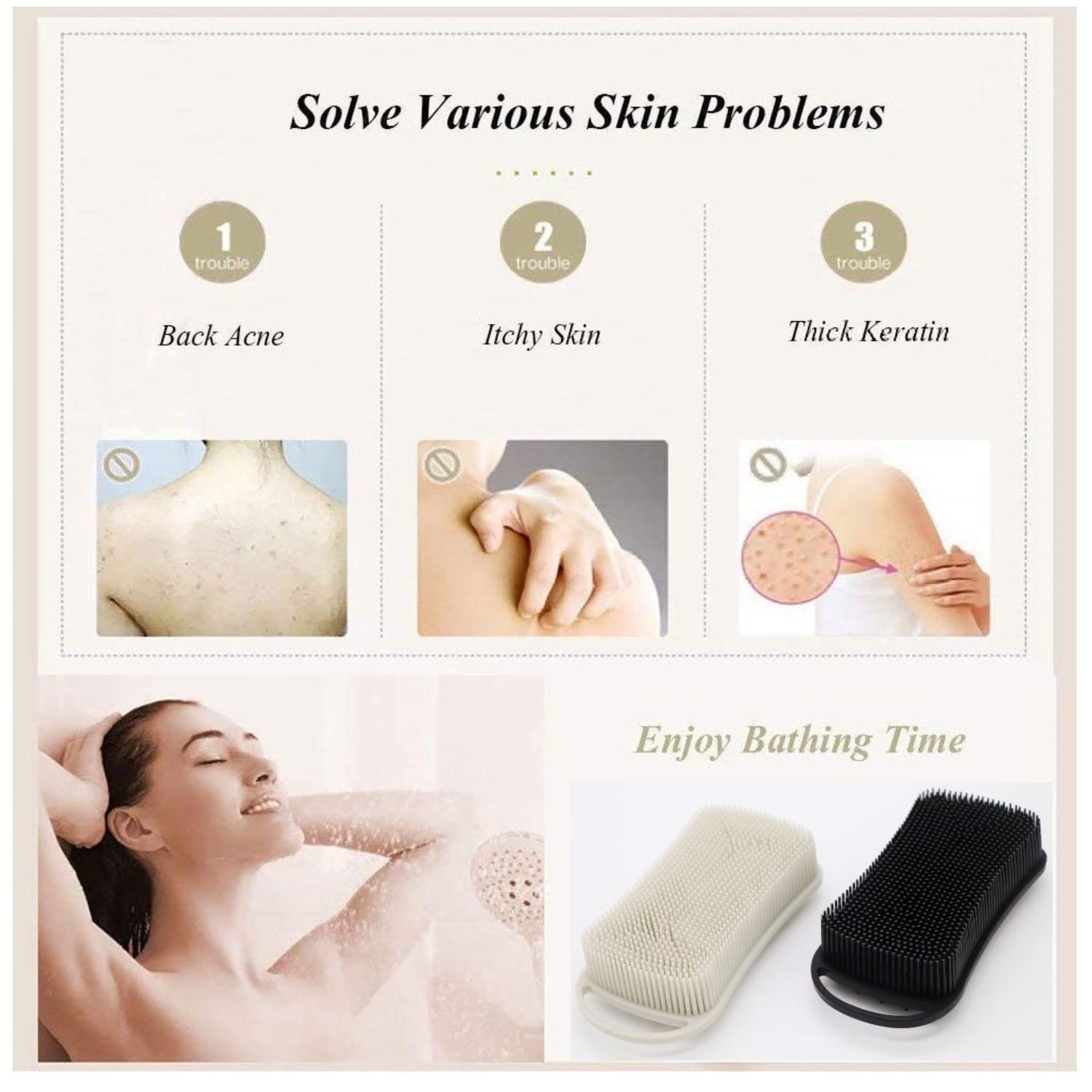 Cinlitek 2Pack Dual Sided Silicone Body Scrubber for Exfoliating, Shower&Scalp Massage, 2 in 1 Bath&Shampoo Brush,Soft Body Exfoliator Silicone Loofah Shower Scrubber Brush for All Kinds of Skin