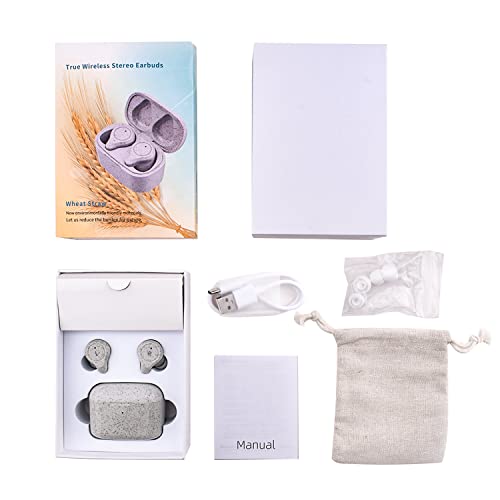 Wireless Earbuds Bluetooth Headphones Built-in Microphone with Support Wireless Charging Case, Wheat Straw in-Ear TWS Earphones with Stereo and Bass, for iPhone, Android,PC (TO6)
