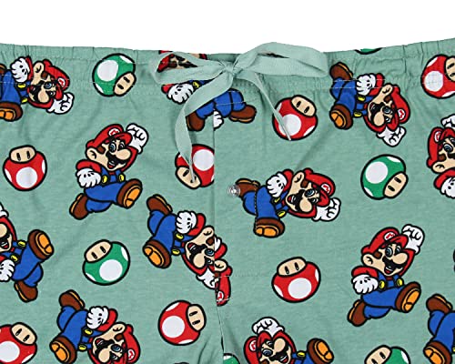 Nintendo Men's Super Mario and Mushrooms Soft Touch Cotton Lounge Pajama Pants (Large) Green