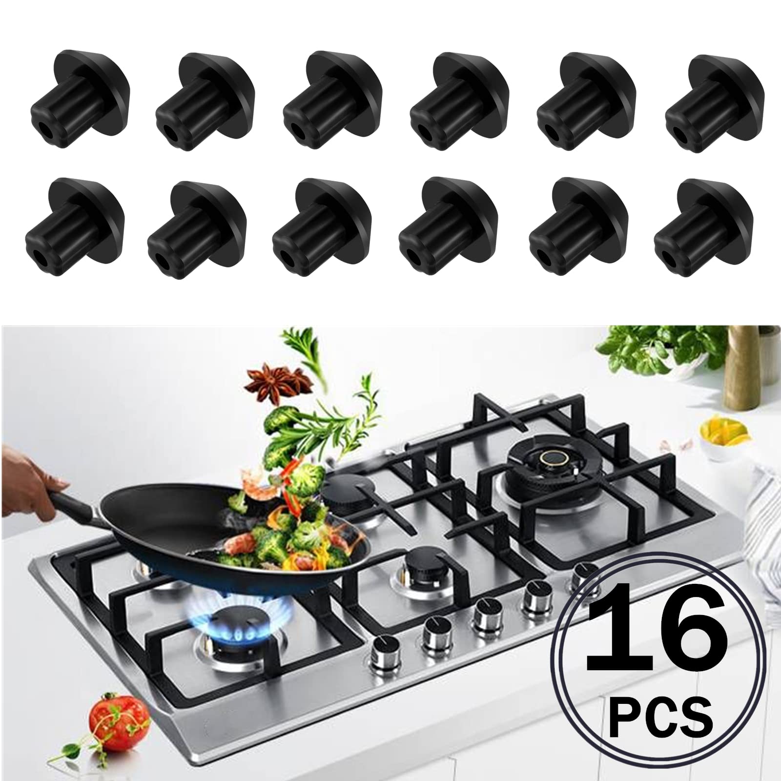 WB2K101 Pack of 16 Gas Range Surface Burner Grate Rubber Pad Set Replacement for GE,Hotpoint,Kenmore,Compatible with General Electric Replaces WB02K0101 247410 AP2622260 PD040035 PS241358 WB02K0101