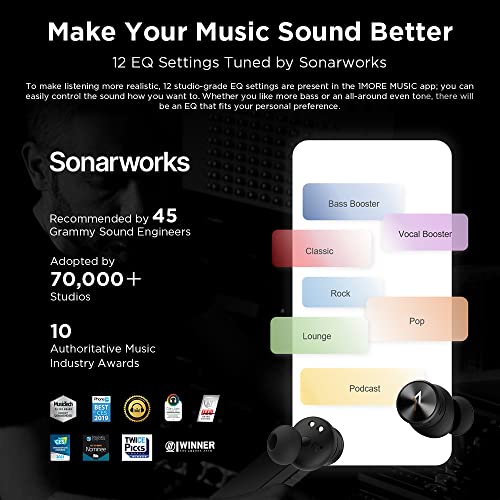 1MORE PistonBuds Pro Hybrid Active Noise Canceling Wireless Earbuds, Bluetooth 5.2 Headphones, 12 Studio-Grade EQs, AAC, 30h Playtime, 4 Mics with DNN, Gaming Mode, IPX5, Black