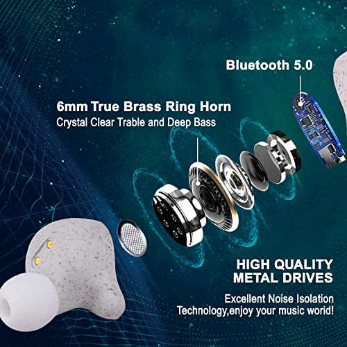 Wireless Earbuds Bluetooth Headphones Built-in Microphone with Support Wireless Charging Case, Wheat Straw in-Ear TWS Earphones with Stereo and Bass, for iPhone, Android,PC (TO6)