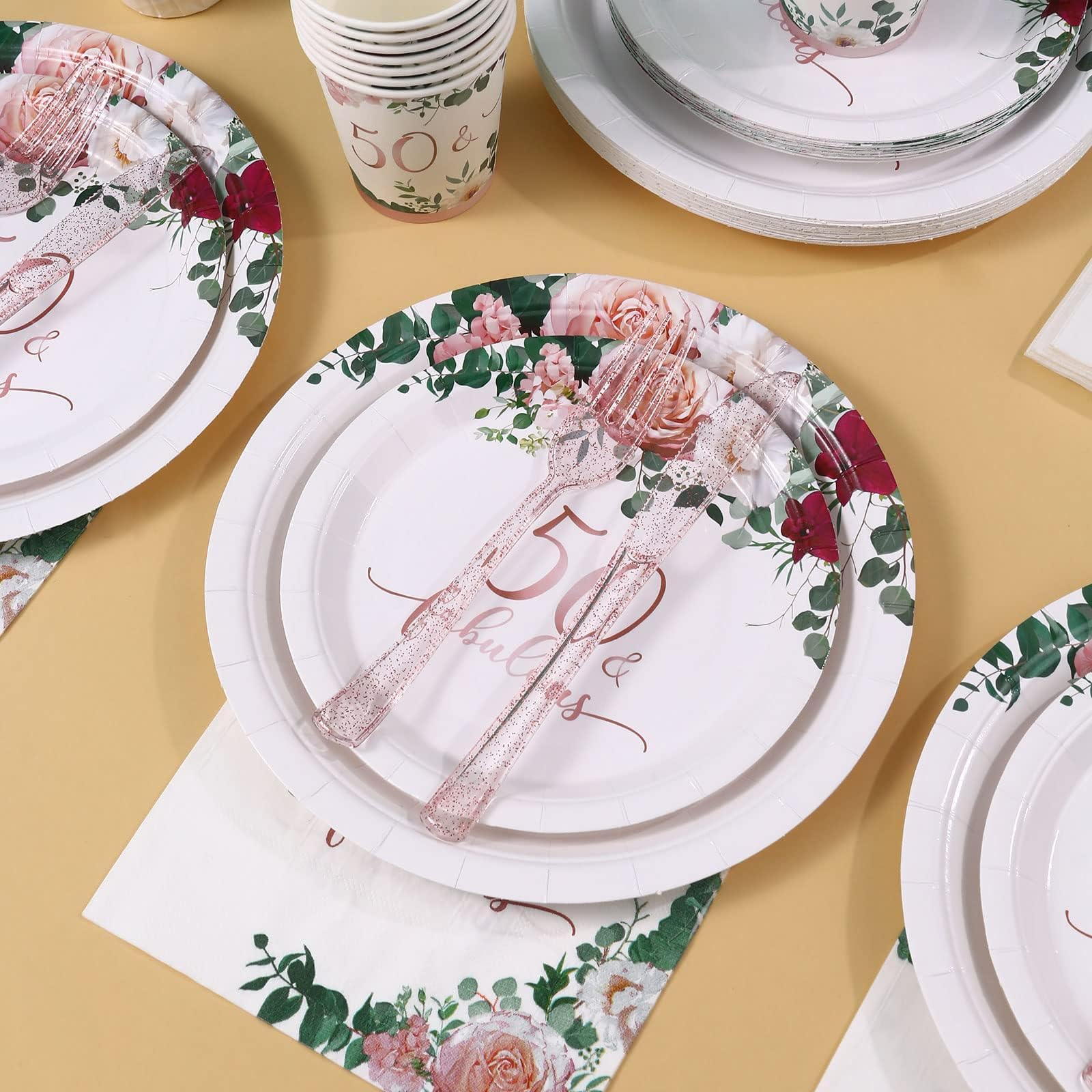 168pcs 50th Birthday Decorations-50th Birthday Plates and Napkins Party Supplies for Women 50th Birthday Party Decorations, Serves 24