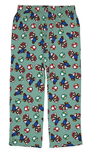 Nintendo Men's Super Mario and Mushrooms Soft Touch Cotton Lounge Pajama Pants (Large) Green