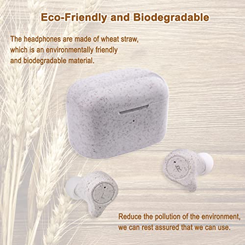 Wireless Earbuds Bluetooth Headphones Built-in Microphone with Support Wireless Charging Case, Wheat Straw in-Ear TWS Earphones with Stereo and Bass, for iPhone, Android,PC (TO6)