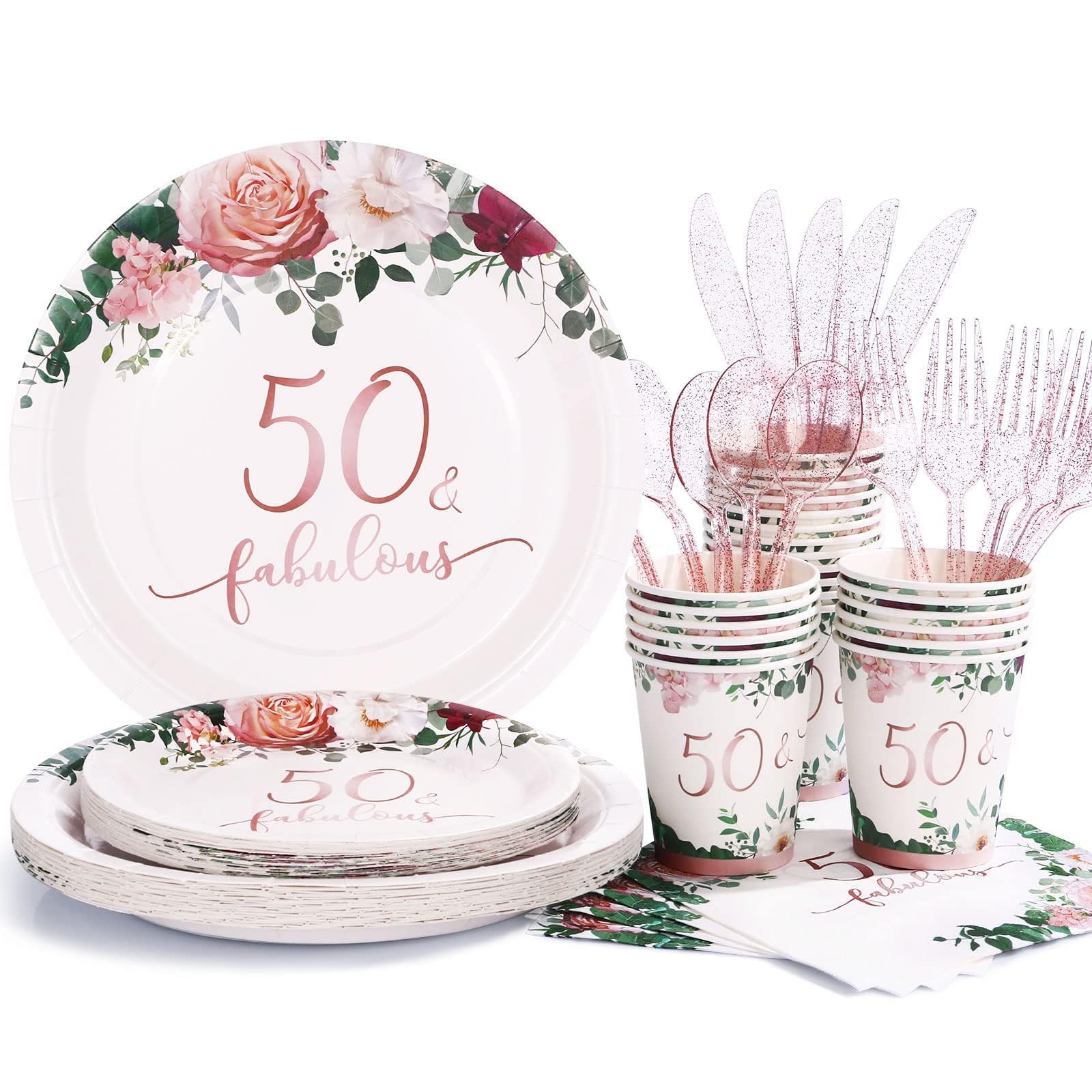 168pcs 50th Birthday Decorations-50th Birthday Plates and Napkins Party Supplies for Women 50th Birthday Party Decorations, Serves 24
