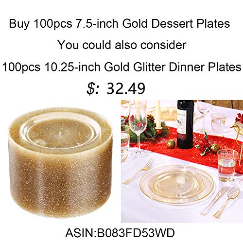 Liacere 100Pieces Gold Plastic Plates-Disposable Gold Glitter Appetizer Plates-7.5inch Premium Plastic Salad/Dessert Plates for Wedding &Parties