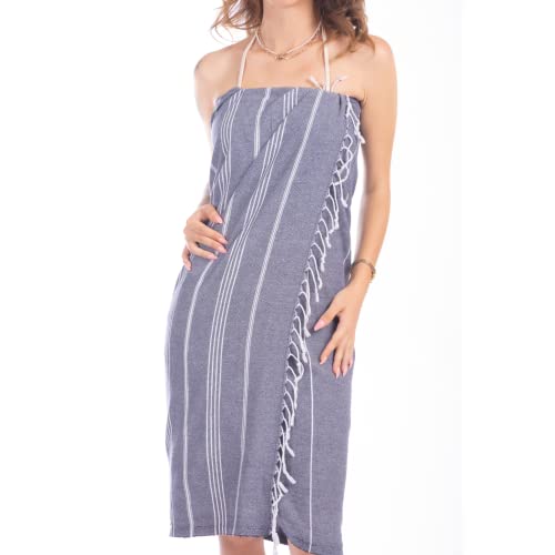 Stripped Pattern Pestemal with Bag (Navy)