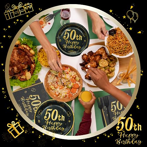LMJUNZZ 120 PCS 50th birthday party tableware set including plates napkins forks 50th birthday decorations 1974 men's and women's 50th theme party supplies for 30 guests