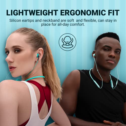 233621 Wave Bluetooth Neckband Headphones, 15 Hrs Playtime Stereo Wireless Earbuds with CVC 8.0 Call Noise Cancellation Microphone, 10.7 mm Drivers, IPX5 Waterproof & Skin-Friendly (Lime Coral)