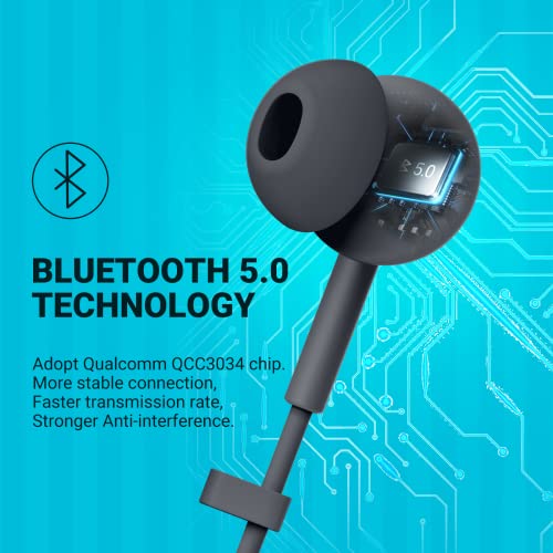 233621 Wave Bluetooth Neckband Headphones, 15 Hrs Playtime Stereo Wireless Earbuds with CVC 8.0 Call Noise Cancellation Microphone, 10.7 mm Drivers, IPX5 Waterproof & Skin-Friendly (Lime Coral)