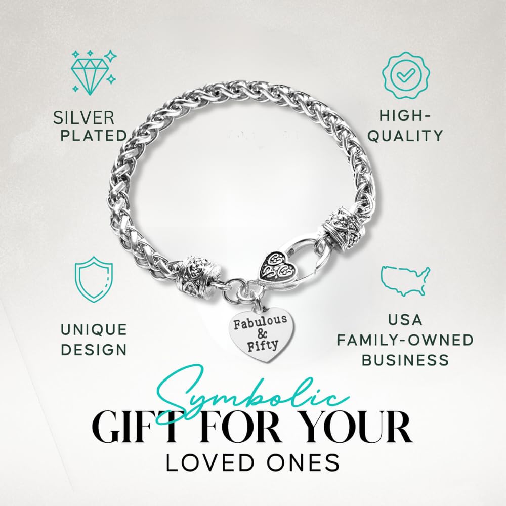Infinity Collection 50th Birthday Charm Bracelet - Fabulous and Fifty Gift for Her, Unique Birthday Bracelet