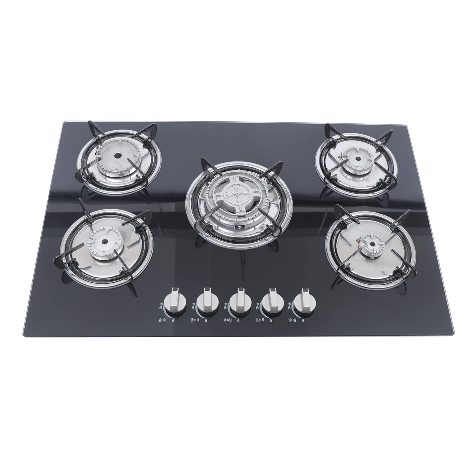 Gas Cooktop,30 Inch 5 Burners Gas Stove Gas Hob Stovetop Tempered Glass Cooktop Cast Iron Grates Built-in Gas Stove Top Gas Cooktop Thermocouple Protection