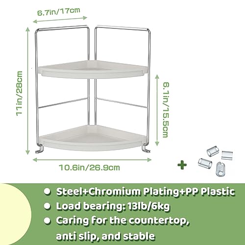 CreateitUself 2-Tier Corner Bathroom Countertop Organizer, Makeup Storage Shelf or Kitchen Spice Rack Vanity Bedroom Storage Tray (Premium)