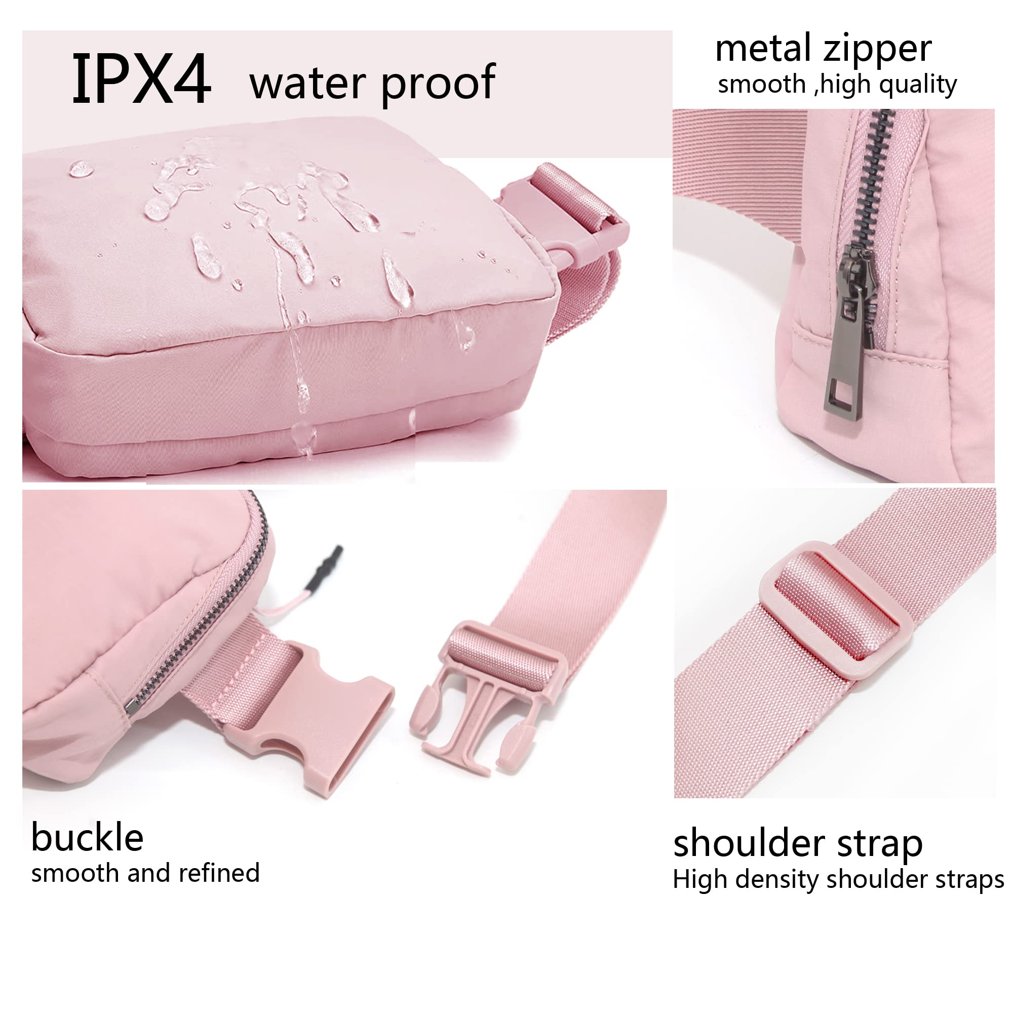 Fanny Belt Bag Waist Pack Crossbody Bags Bum Bag for Running Hiking Travel Workout Adjustable Strap for Women -pink