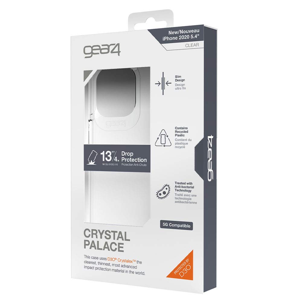 Gear4 ZAGG Crystal Palace Clear Case with Advanced Impact Protection [ Approved by D3O ], Slim, Tough Design for iPhone 12 Mini – Clear (702006031)
