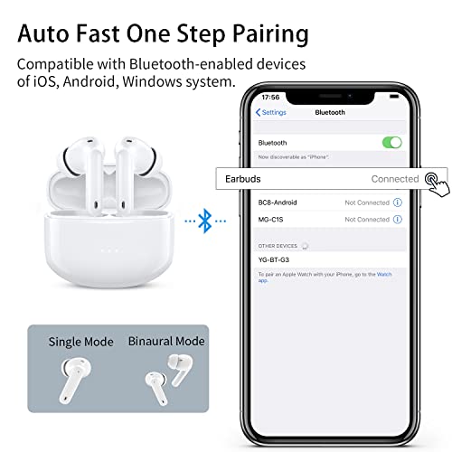 Wireless Bluetooth Earbuds Microphone Active Noise Cancellation Stereo Portable with Charging case Headset IPX7 Waterproof Earphones,Sport Music Game Call ,for iPhone Android (White)