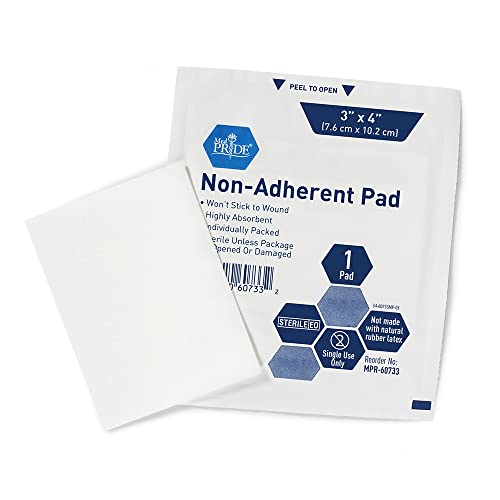 Medpride Sterile Non-Adherent Pads| 100-Pack, 3” x 4”| Non-Adhesive Wound Dressing| Highly Absorbent & Non-Stick, Painless Removal-Switch| Individually Wrapped for Extra Protection