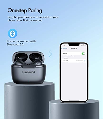 FUNSOUND Wireless Earbuds, Bluetooth Earbuds Noise Cancelling with 4 ENC Microphones, 38 Hours Playtime, IPX7 Waterproof Bluetooth 5.2 in-Ear Stereo Headphones for iPhone | Android, Black