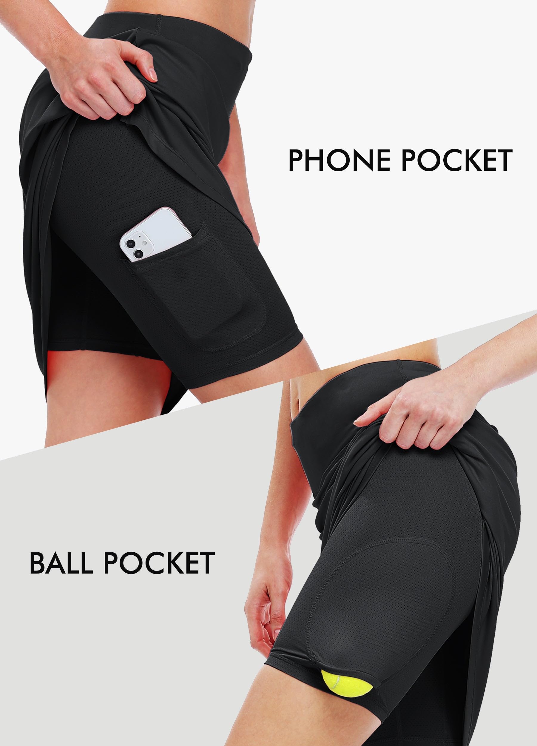 Willit Women's 20" Knee Length Skorts Skirts Golf Tennis Skirts Modest Athletic Casual Skorts with Pockets UV Protection Black M