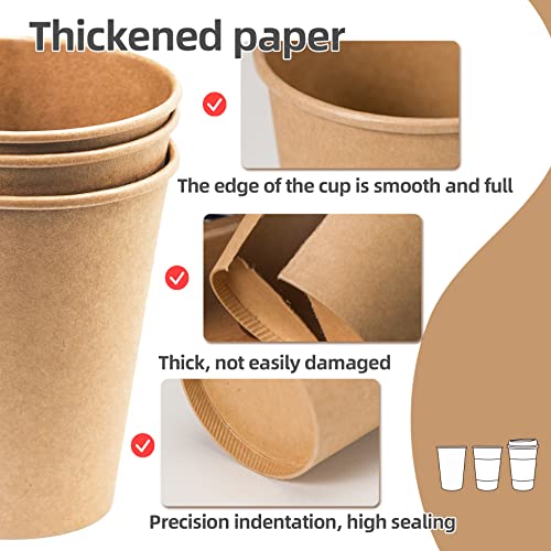PANSUN Selected [192 Pack] 12oz Kraft Paper Coffee Cups, Leak-Proof Hot Drink Cups - Unbleached and Thickened for Enhanced Durability