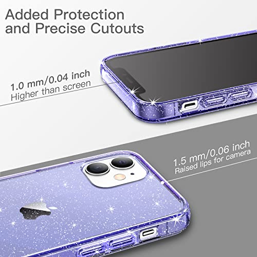 JETech Glitter Case for iPhone 12 Mini, 5.4-Inch, Bling Sparkle Shockproof Phone Bumper Cover, Cute Sparkly for Women and Girls (Light Purple)