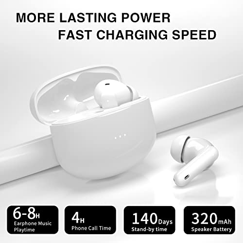 Wireless Bluetooth Earbuds Microphone Active Noise Cancellation Stereo Portable with Charging case Headset IPX7 Waterproof Earphones,Sport Music Game Call ,for iPhone Android (White)