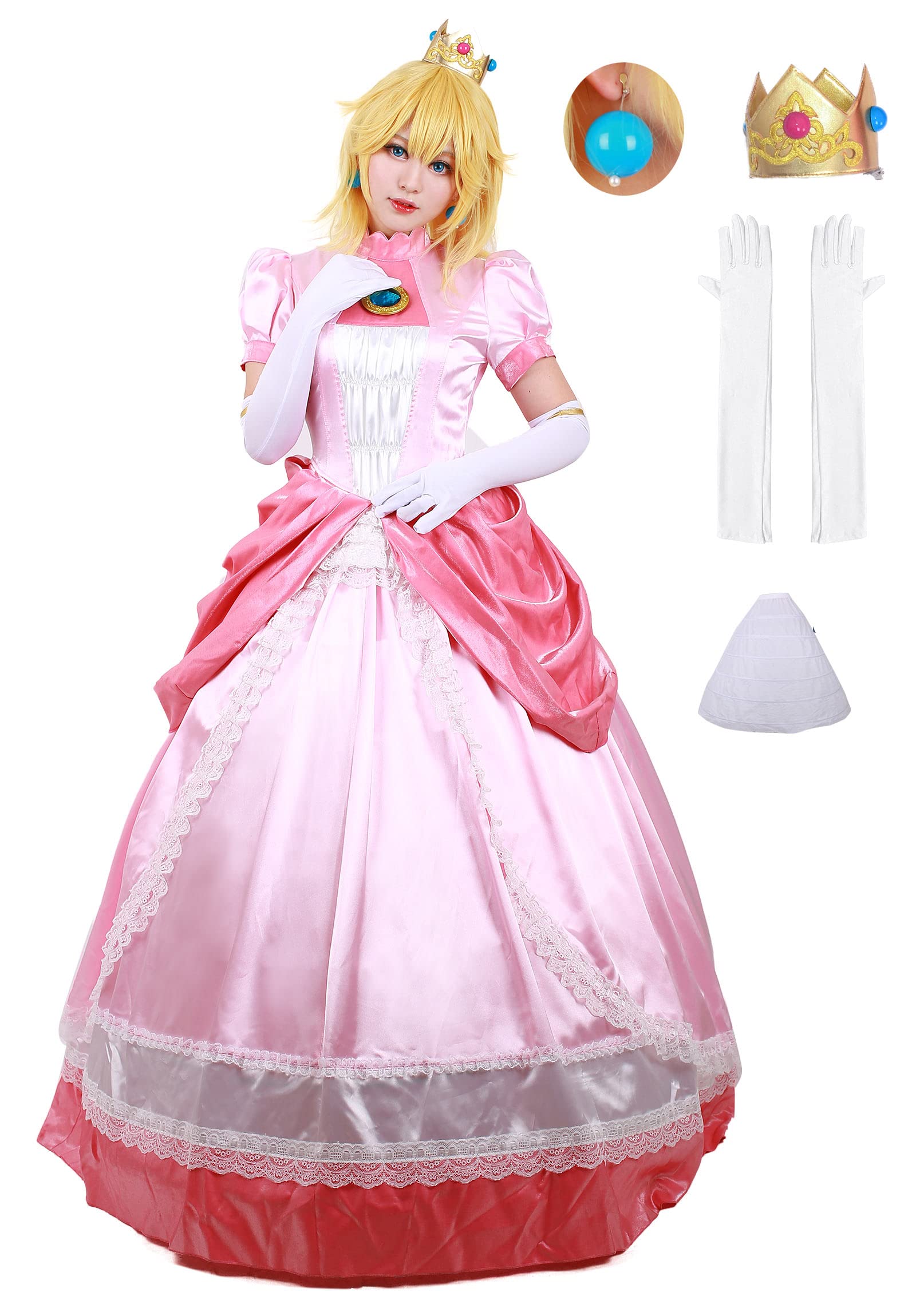 miccostumes Women's Costume Princess Cosplay Dress Deluxe Full Set with Crown Petticoat Earrings and Gloves(1X/2X, Pink)