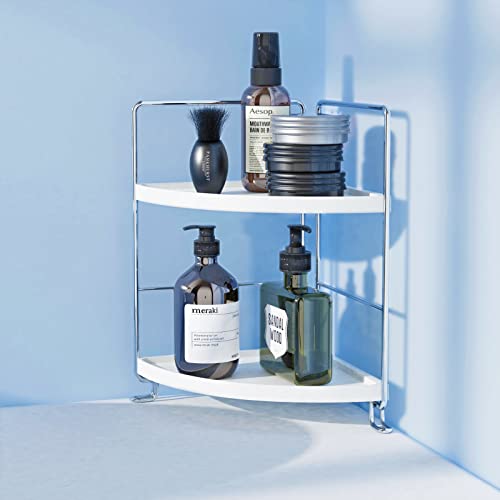 CreateitUself 2-Tier Corner Bathroom Countertop Organizer, Makeup Storage Shelf or Kitchen Spice Rack Vanity Bedroom Storage Tray (Premium)