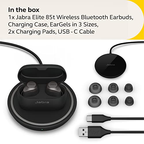Jabra Elite 85t True Wireless Bluetooth Earbuds, Grey β Advanced Noise-Cancelling Earbuds for Calls & Music with Charging Case and 2 Wireless Charging Pads