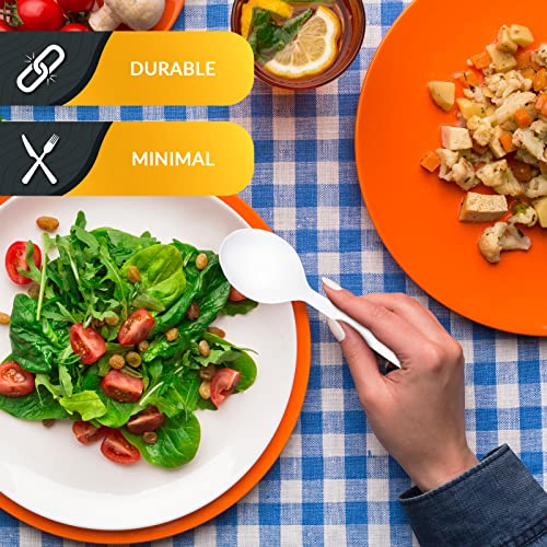 PAMI Heavy Weight Disposable Plastic Soup Spoons [200-Pack] - Bulk King Size Deluxe White Plastic Silverware For Parties, Weddings, Catering Food Stands, Takeaway- Heavy-Duty Single-Use Partyware