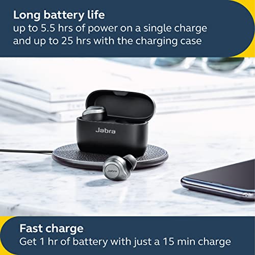 Jabra Elite 85t True Wireless Bluetooth Earbuds, Grey β Advanced Noise-Cancelling Earbuds for Calls & Music with Charging Case and 2 Wireless Charging Pads