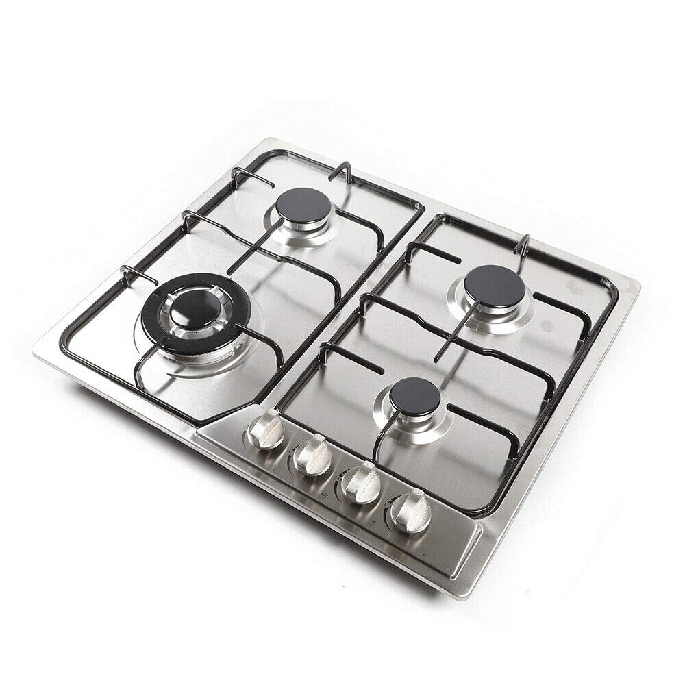 23 Inch Gas Cooktop 4 Burners Gas Stove gas hob stovetop, LPG/NG Gas Cooktop, Stainless Steel Cooktop 5 Sealed Burners Cast Iron Grates Built-in Gas Stove Top Protection (4 Burners Gas Cooktop A)
