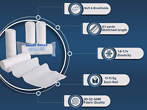 Gauze Rolls Pack of 24 β Premium Quality Lint and Latex-Free 4 inches x 4.1 Yards Conforming Stretch Bandages Designed for Effective Wound Care & Comfort - Ideal for use as a Mummy wrap