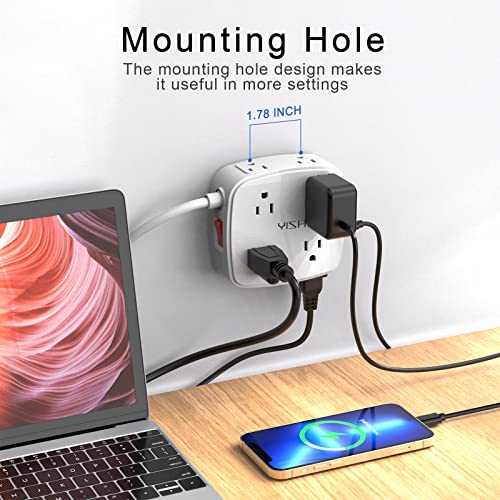 10 Ft Surge Protector Power Strip - YISHU 3 Side Outlet Extender with 8 Widely AC Outlets and 4 USB Ports, 10 Feet Extension Cord with Flat Plug, Wall Mount Desk USB Charging Station, ETL ,White
