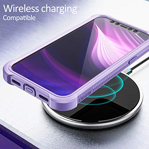Dexnor Clear Case Compatible with iPhone 12 Mini Case with Screen Protector Rugged Full Body Protective Shockproof Hard Defender Heavy Duty Cover TPU Bumper Case for iPhone 12 Mini 5.4 inch, Purple