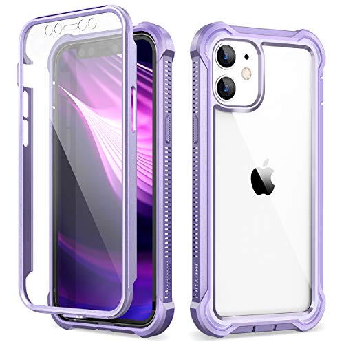 Dexnor Clear Case Compatible with iPhone 12 Mini Case with Screen Protector Rugged Full Body Protective Shockproof Hard Defender Heavy Duty Cover TPU Bumper Case for iPhone 12 Mini 5.4 inch, Purple