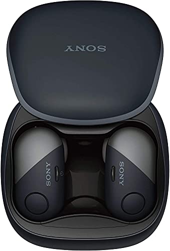 Sony True Wireless Bluetooth in Ear Headphones: Noise Cancelling Sports Workout Ear Buds - Cordless, Sweatproof Earphones, Built-in Microphone, Extra BASS WF-SP700N/B (International Version) Black