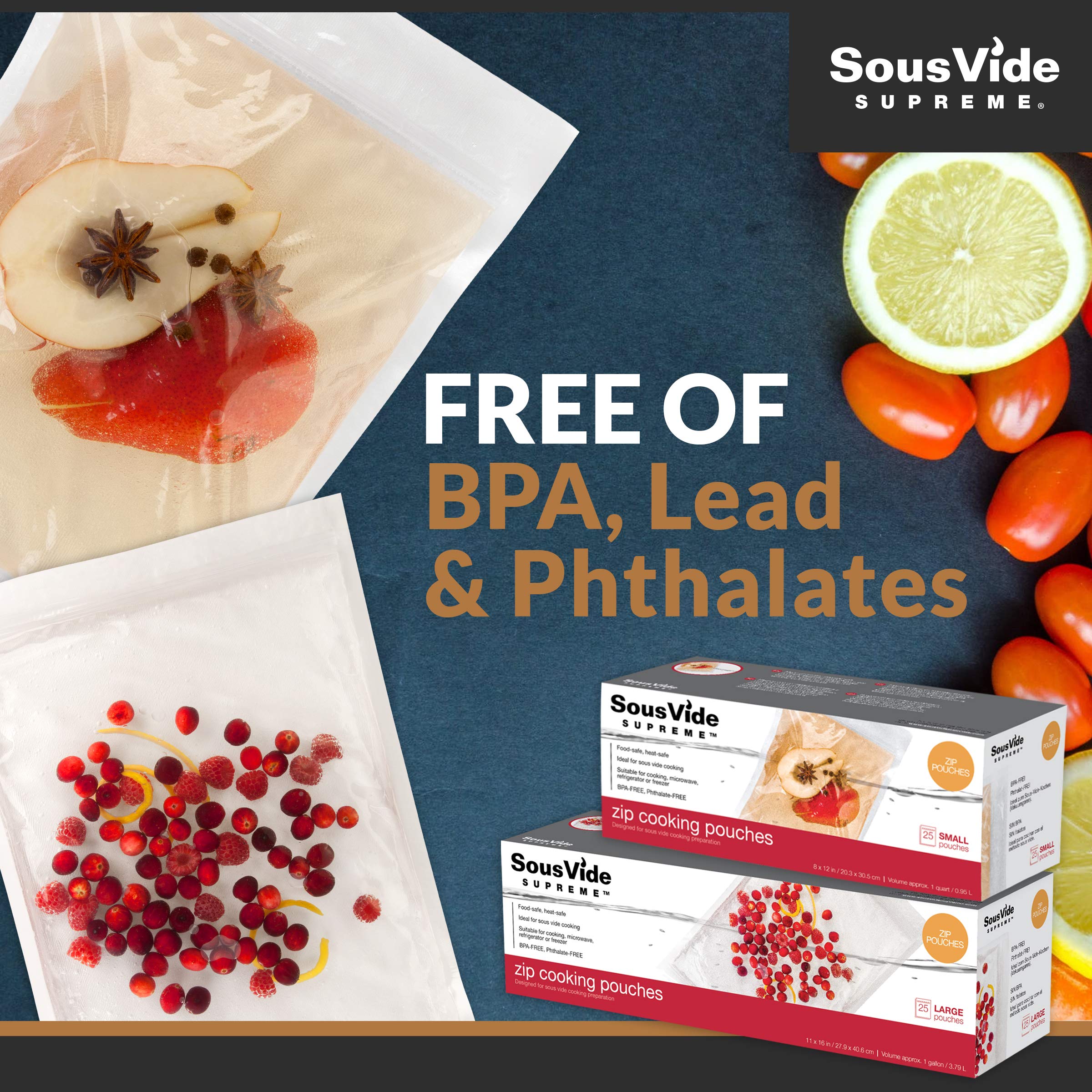 SousVide Supreme Zip Cooking Pouches, 8 x 12 inches, 1 Quart, 25 Pouches per Box