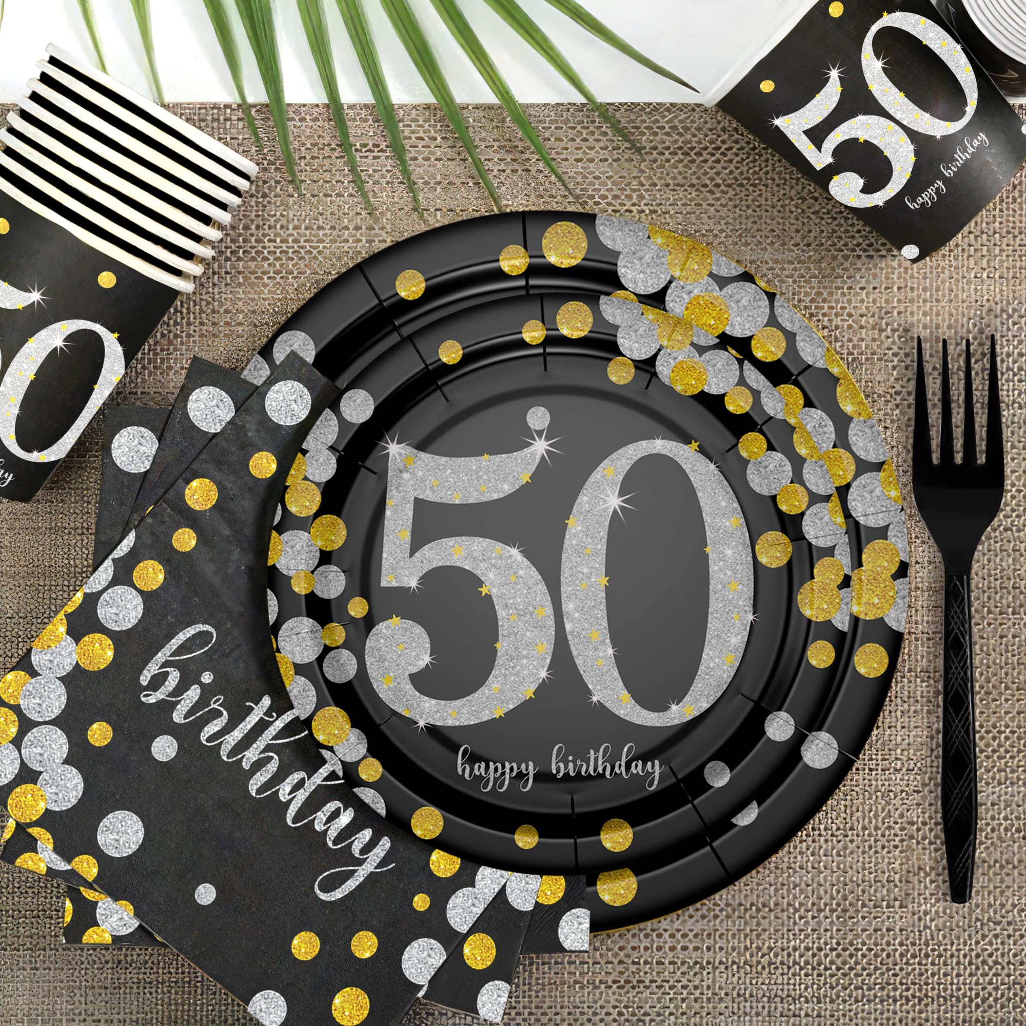 HIPVVILD Happy 50th Birthday Plates And Napkins Party Supplies Men Women - 50th Birthday Decorations Party Tableware, Plate, Cup, Napkin, 50 Year Old Birthday Table Decorations Dinnerware | Serve 24