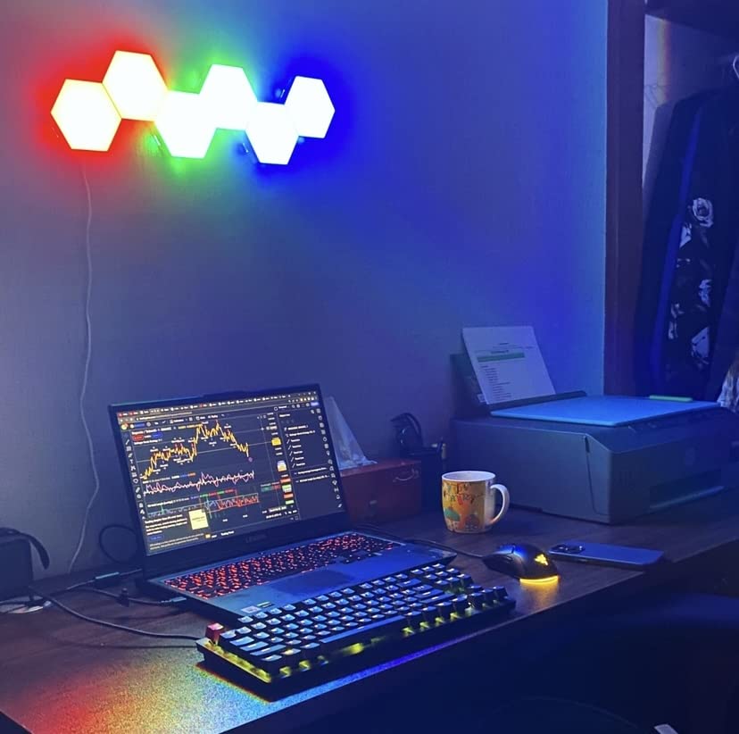 Hexoglow Hexagon LED Lights - Premium Set of Hexagon Wall Lights “6 PCS“ Remote Control and Touch Sensitivity, RGB Lighting, Aesthetic Room Decor, Perfect for Gaming Room and Living Room