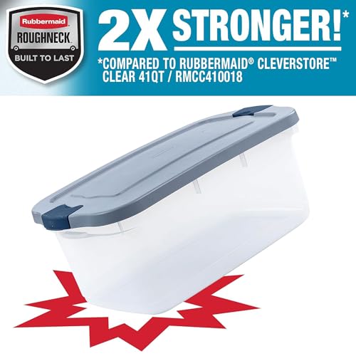 Rubbermaid Roughneck Clear Storage Container, 50 qt., Clear Base, Grey and Blue Lid, Pack of 5 (1785784)
