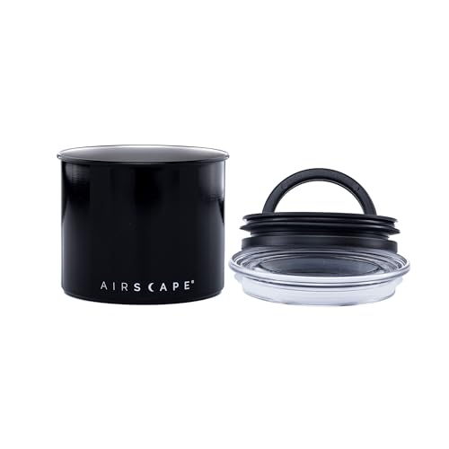 Planetary Design Airscape Stainless Steel Coffee Canister | Food Storage Container | Patented Airtight Lid | Push Out Excess Air Preserve Food Freshness (Small, Obsidian)