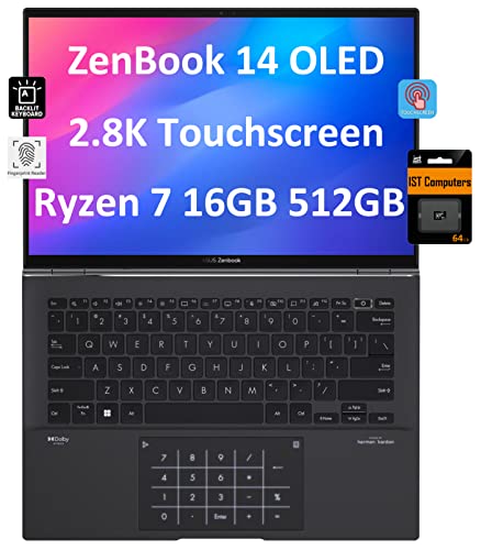 Asus ZenBook 14 OLED UM3402 14/inch QHD+ Touchscreen(AMD Ryzen 7-5825U,16GB RAM,512GB SSD,8-Core(Beat i7-1165G7))Business Laptop,Backlit,Fingerprint,19-Hr Battery,IST SD Card,Win 11 Home - 2023 Black