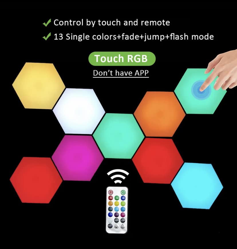 Hexoglow Hexagon LED Lights - Premium Set of Hexagon Wall Lights “6 PCS“ Remote Control and Touch Sensitivity, RGB Lighting, Aesthetic Room Decor, Perfect for Gaming Room and Living Room