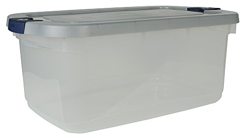 Rubbermaid Roughneck Clear Storage Container, 50 qt., Clear Base, Grey and Blue Lid, Pack of 5 (1785784)