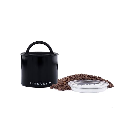 Planetary Design Airscape Stainless Steel Coffee Canister | Food Storage Container | Patented Airtight Lid | Push Out Excess Air Preserve Food Freshness (Small, Obsidian)