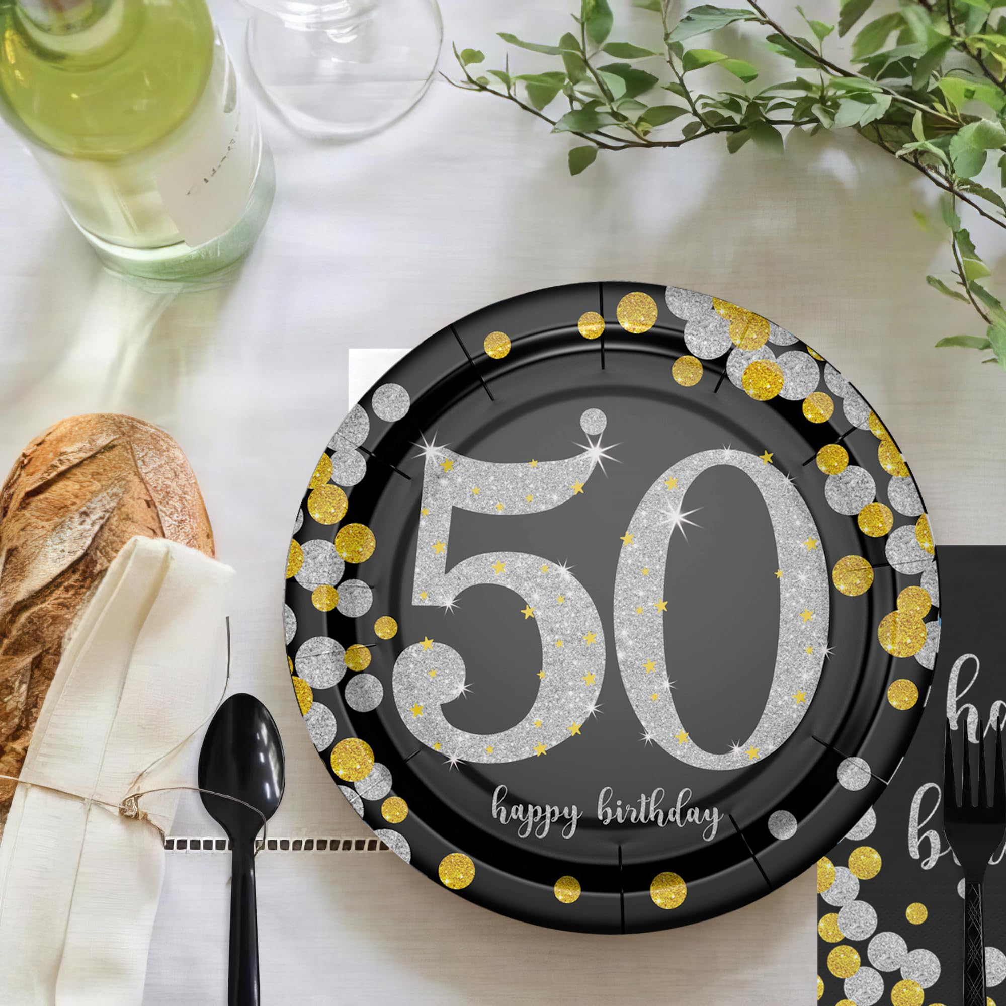 HIPVVILD Happy 50th Birthday Plates And Napkins Party Supplies Men Women - 50th Birthday Decorations Party Tableware, Plate, Cup, Napkin, 50 Year Old Birthday Table Decorations Dinnerware | Serve 24